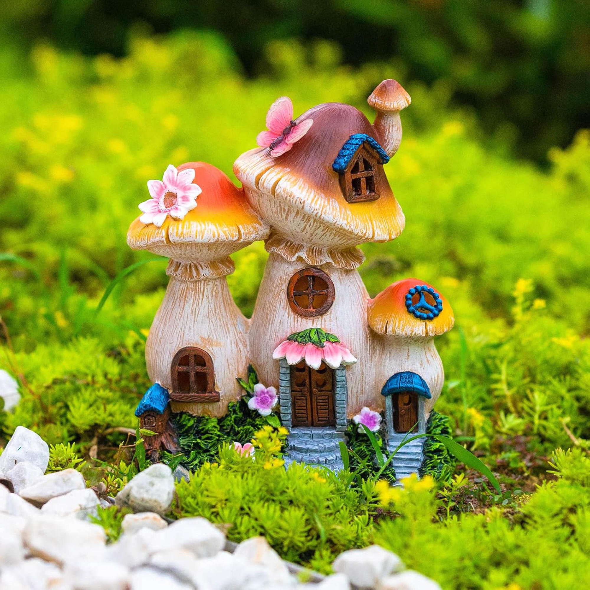 Trinx Solar Mushroom Fairy House Garden Statue - Waterproof Outdoor ...