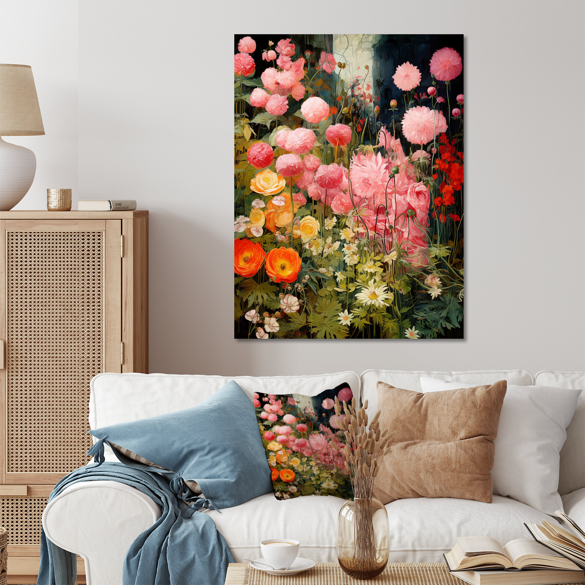 Lark Manor Enigma Pink And Green Garden Flowers 4 - Tachisme Metal Wall ...