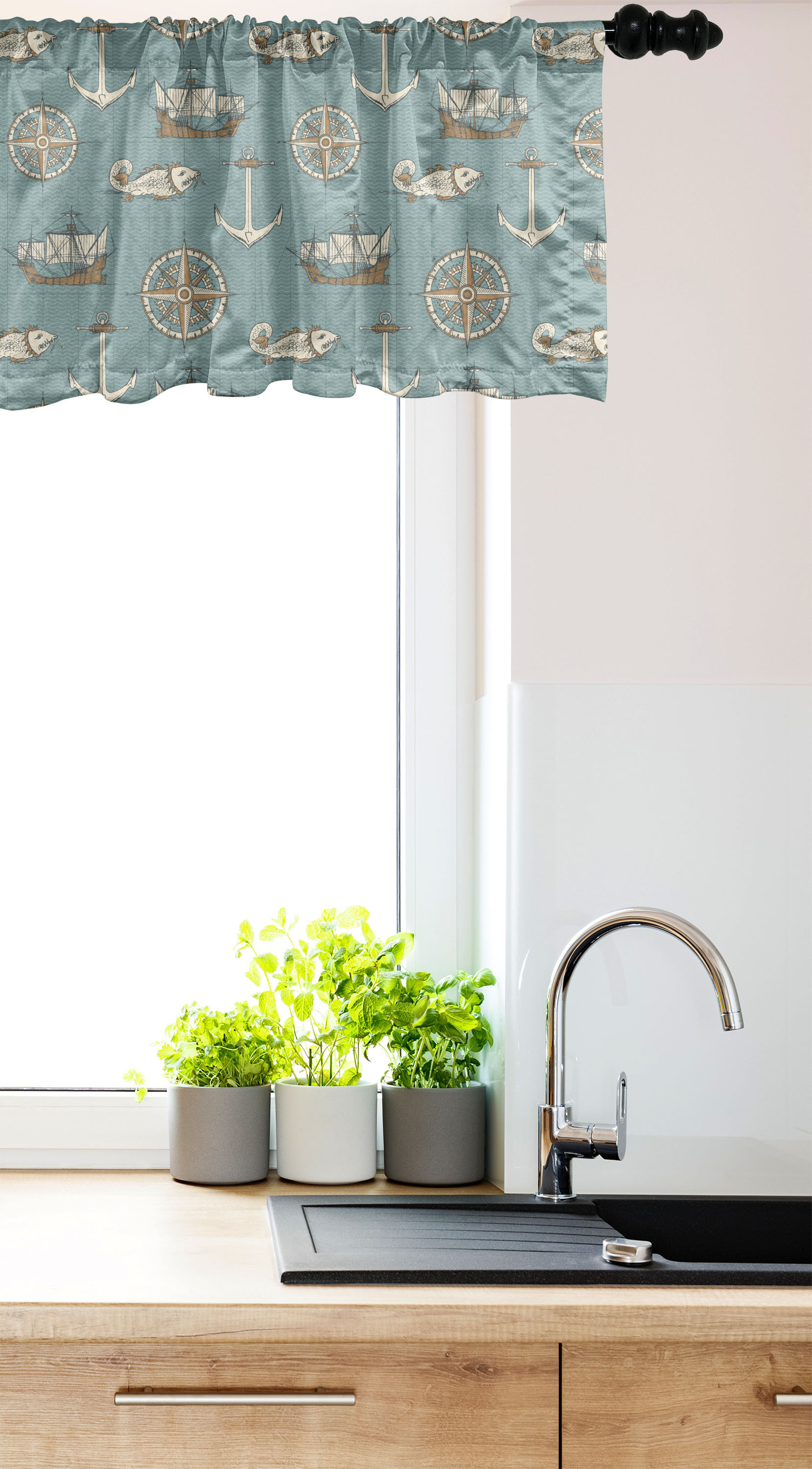 Ambesonne Marine Valance Pack of 2 Retro Nautical Elements Art 94493 ...