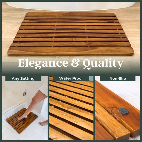 Wildon Home® TEAK WOOD Bath Mat with Non-Slip Backing "& Reviews" | Wayfair