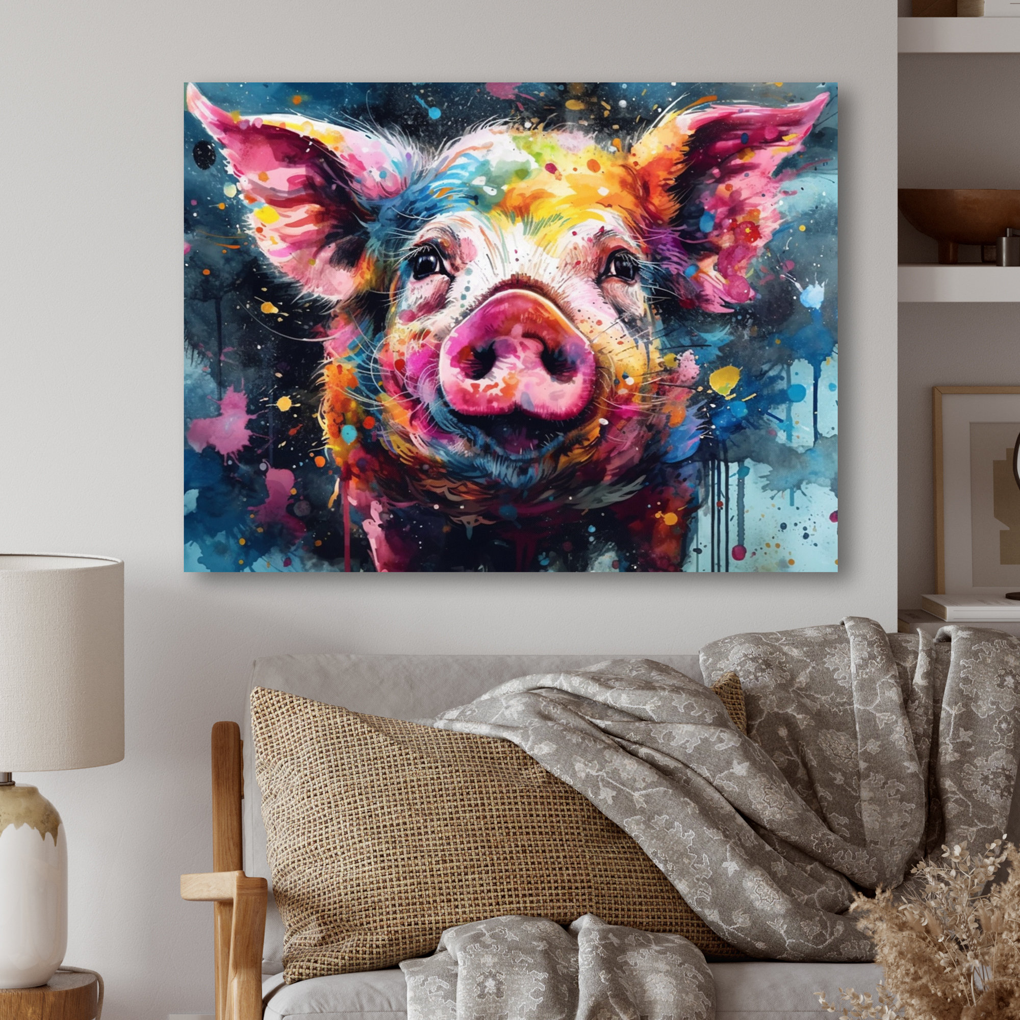 Trinx Colorful Pig Portait - Animals Pig Canvas Wall Art | Wayfair