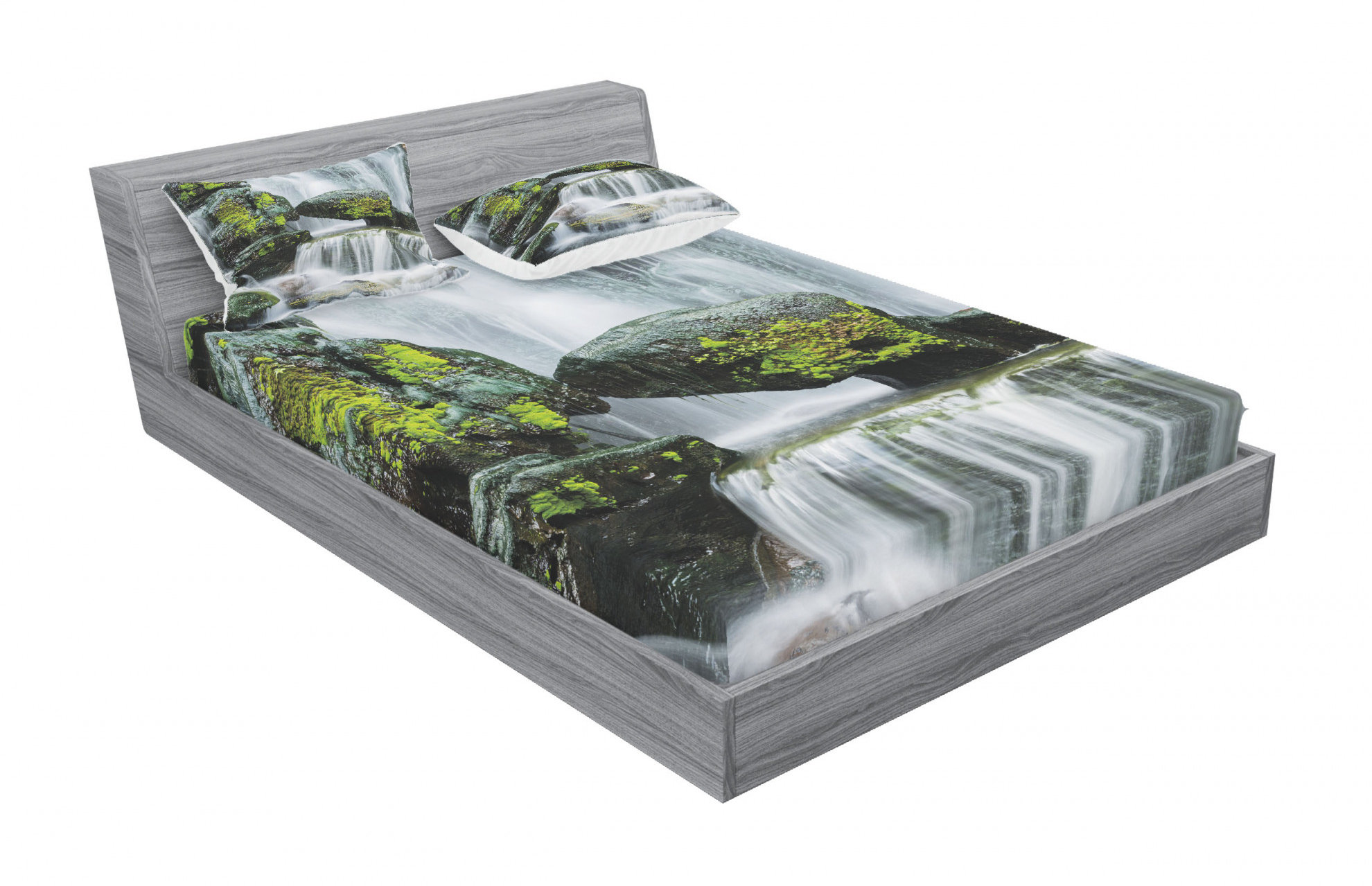 Ambesonne Majestic Waterfall Blocked with Massive Rocks with Moss Sheet ...