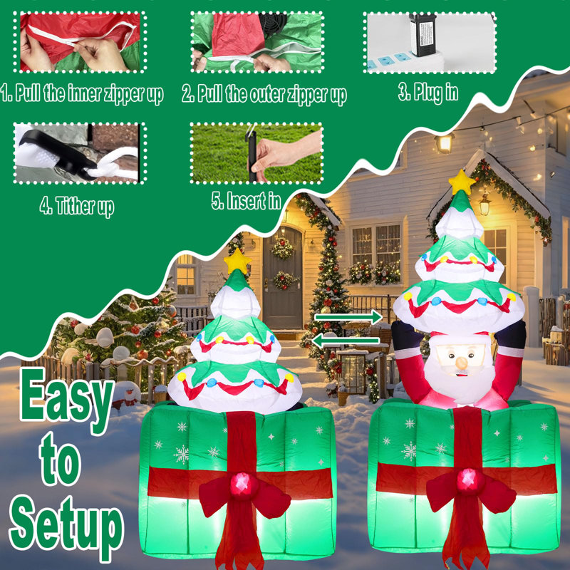 The Holiday Aisle® 6FT Moving Santa Claus Inflatable with Christmas ...