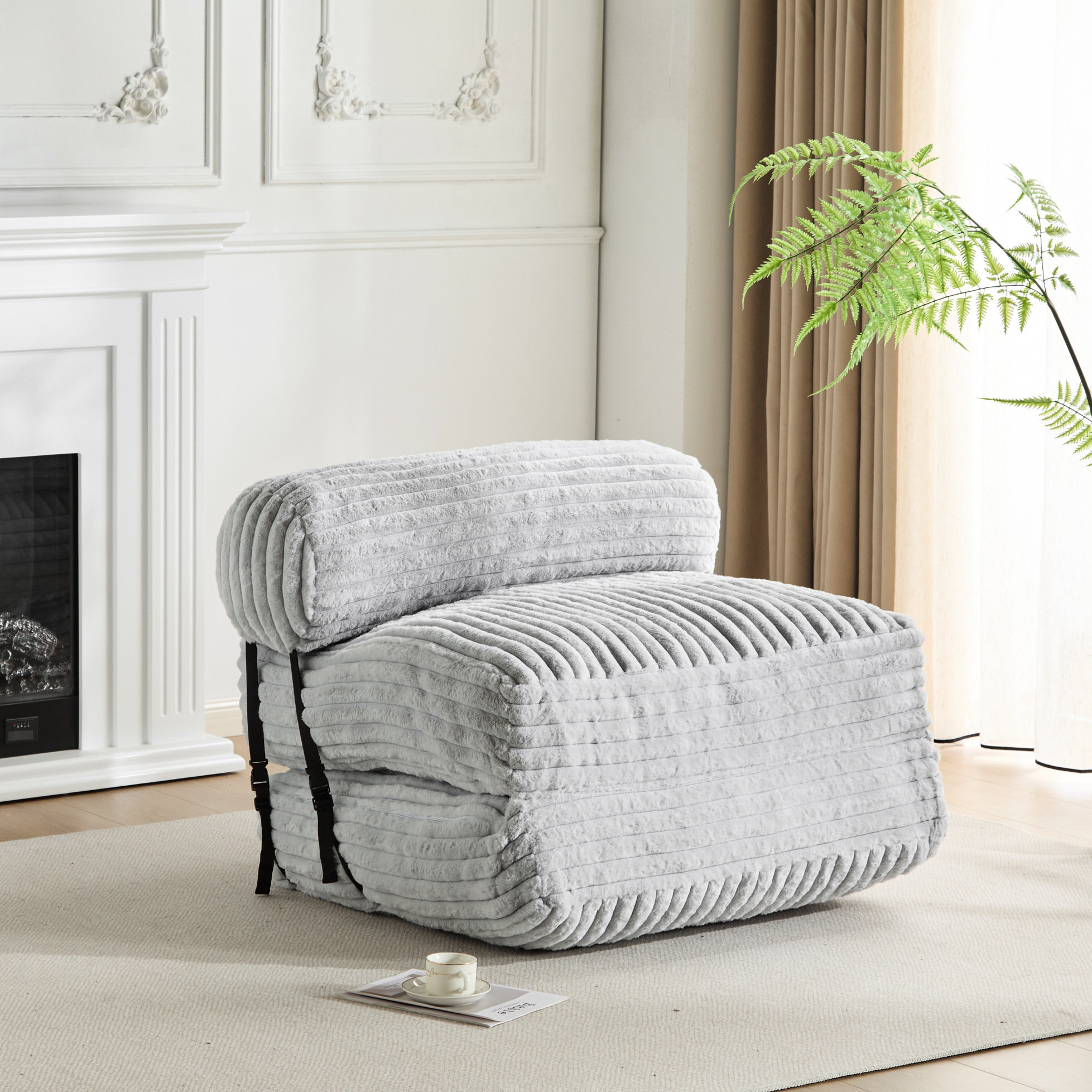 Hokku Designs Grey Latina Indoor Foldable Bean Bag Chair, 2 - In 1 For ...