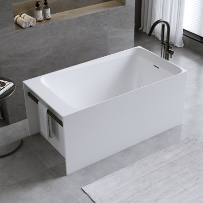 OUTMOIN Freestanding Solid Surface Matte Bathtub with Drain & Overflow ...