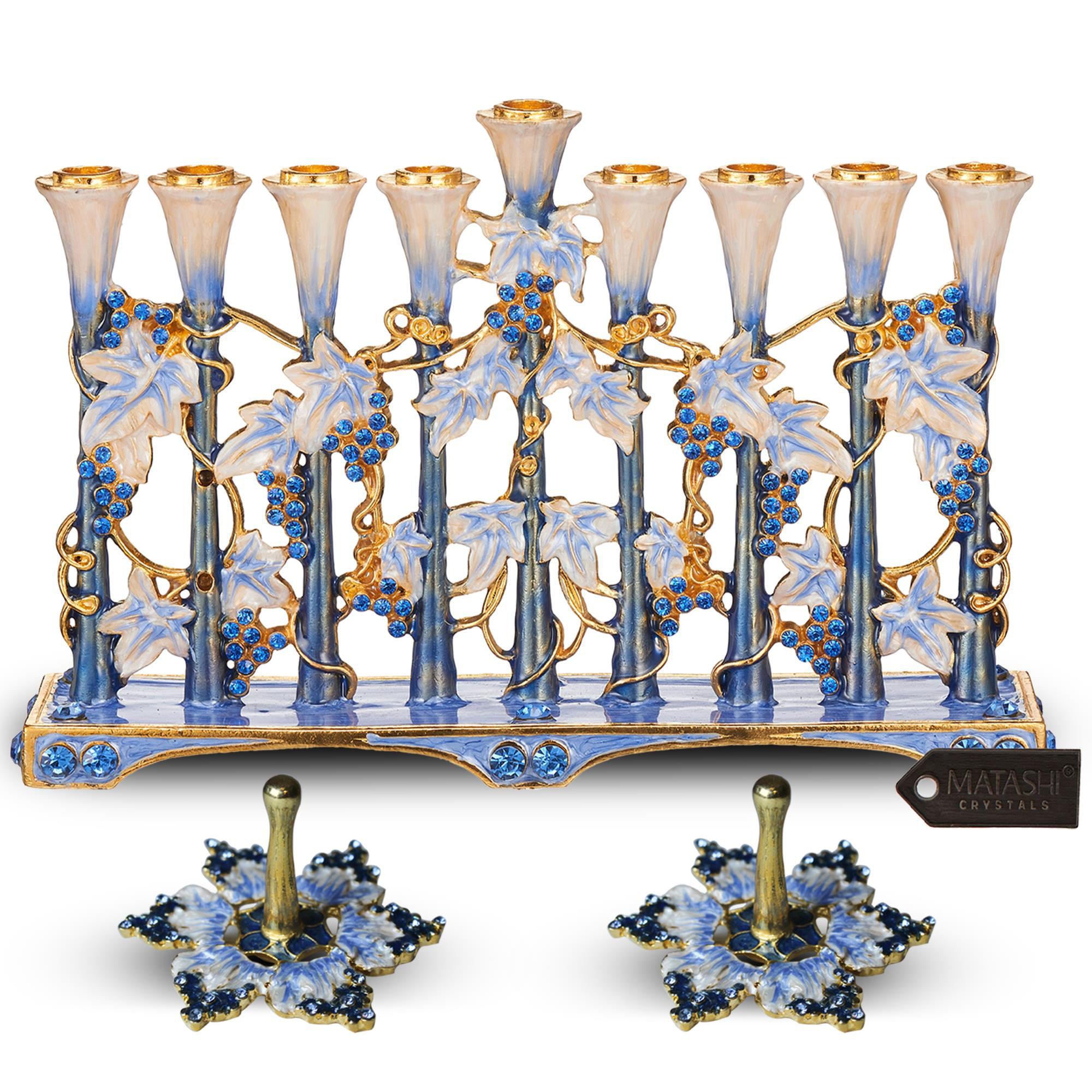 Matashi Crystal Hanukkah Celebration Bundle - Hand-Painted Blue & Ivory ...