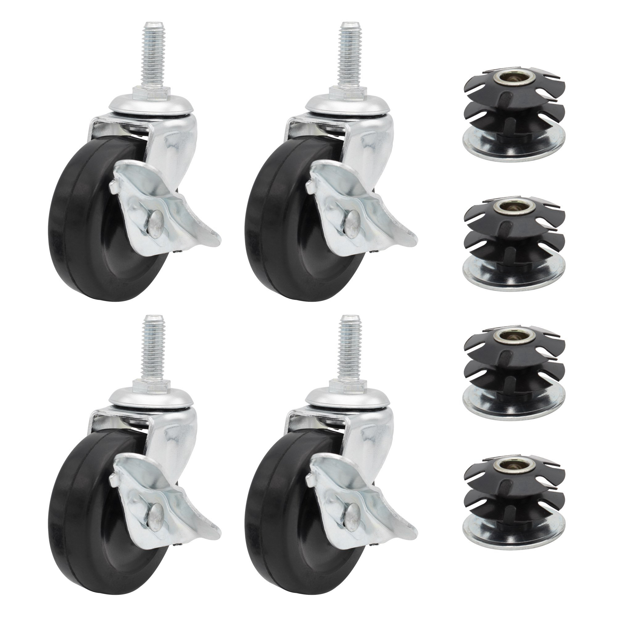 Outwater 1-1/2in. Round Metal Double Star Caster Insert With Brakes ...