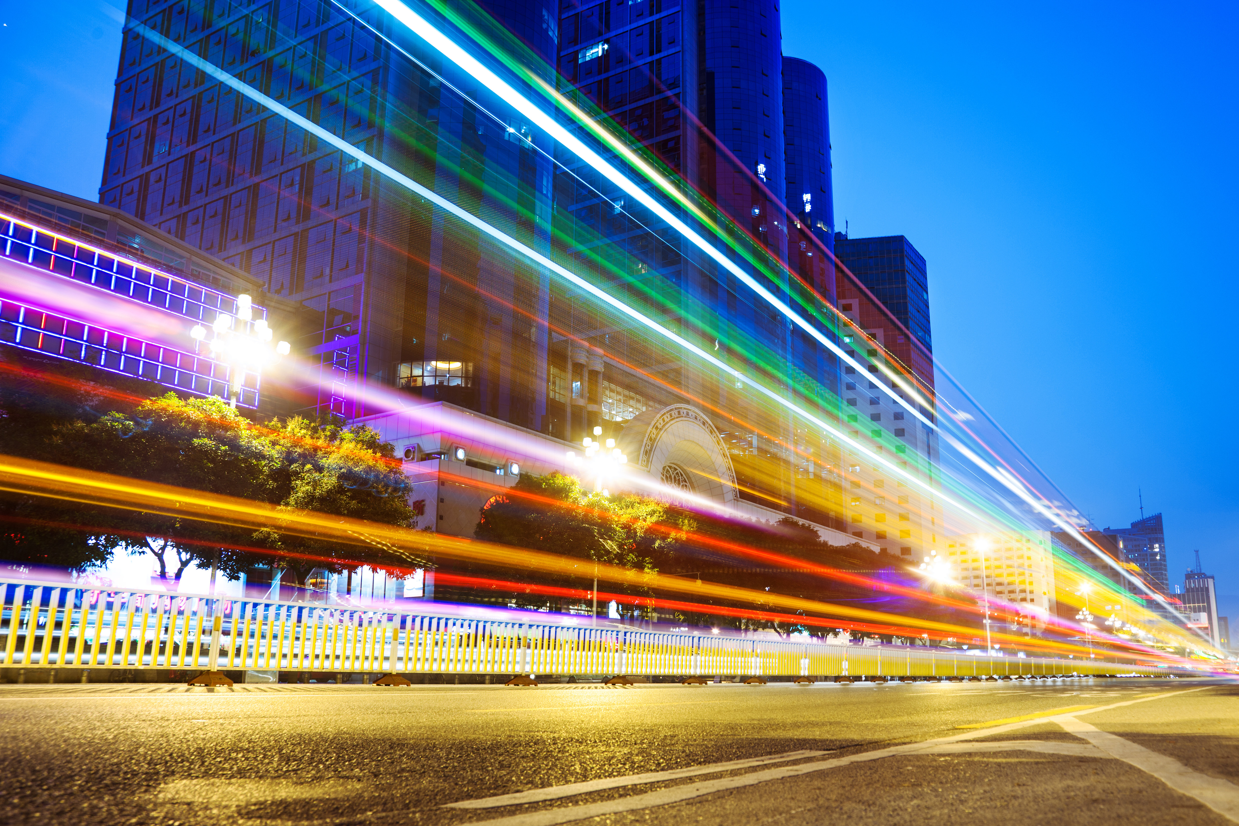 17 Stories Nightscape Downtown with Headlights Trails by Rodho ...