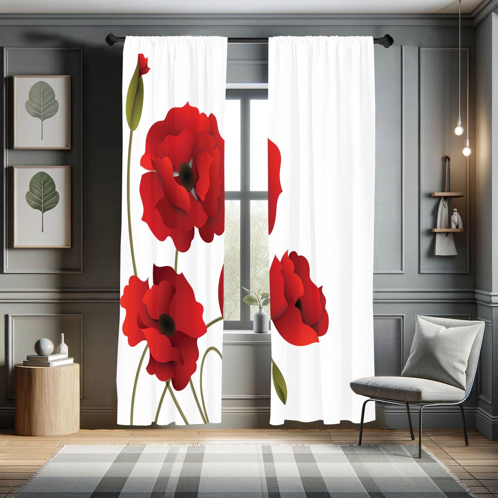 Ebern Designs Floral Curtains, Flowers Petals and Buds, Pair of 28 ...