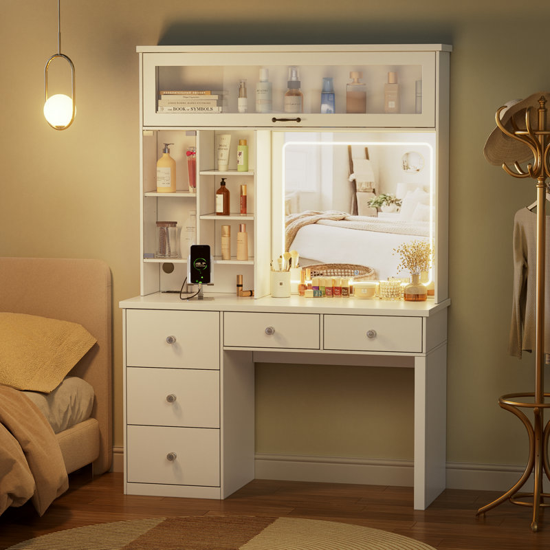 Ivy Bronx Large Vanity Desk With Lights And Mirror, White Makeup Vanity ...