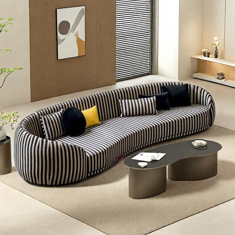 Axis Living Modern Minimalist Curved Striped Fabric Sofa | Wayfair