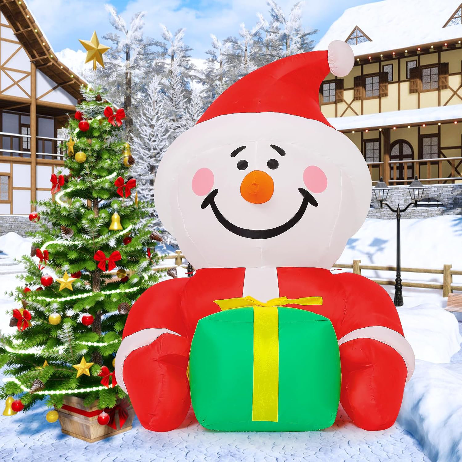 The Holiday Aisle® Jayva 4.3 FT Christmas Inflatable Cute Blow Up Snowman Inflatable with LED ...