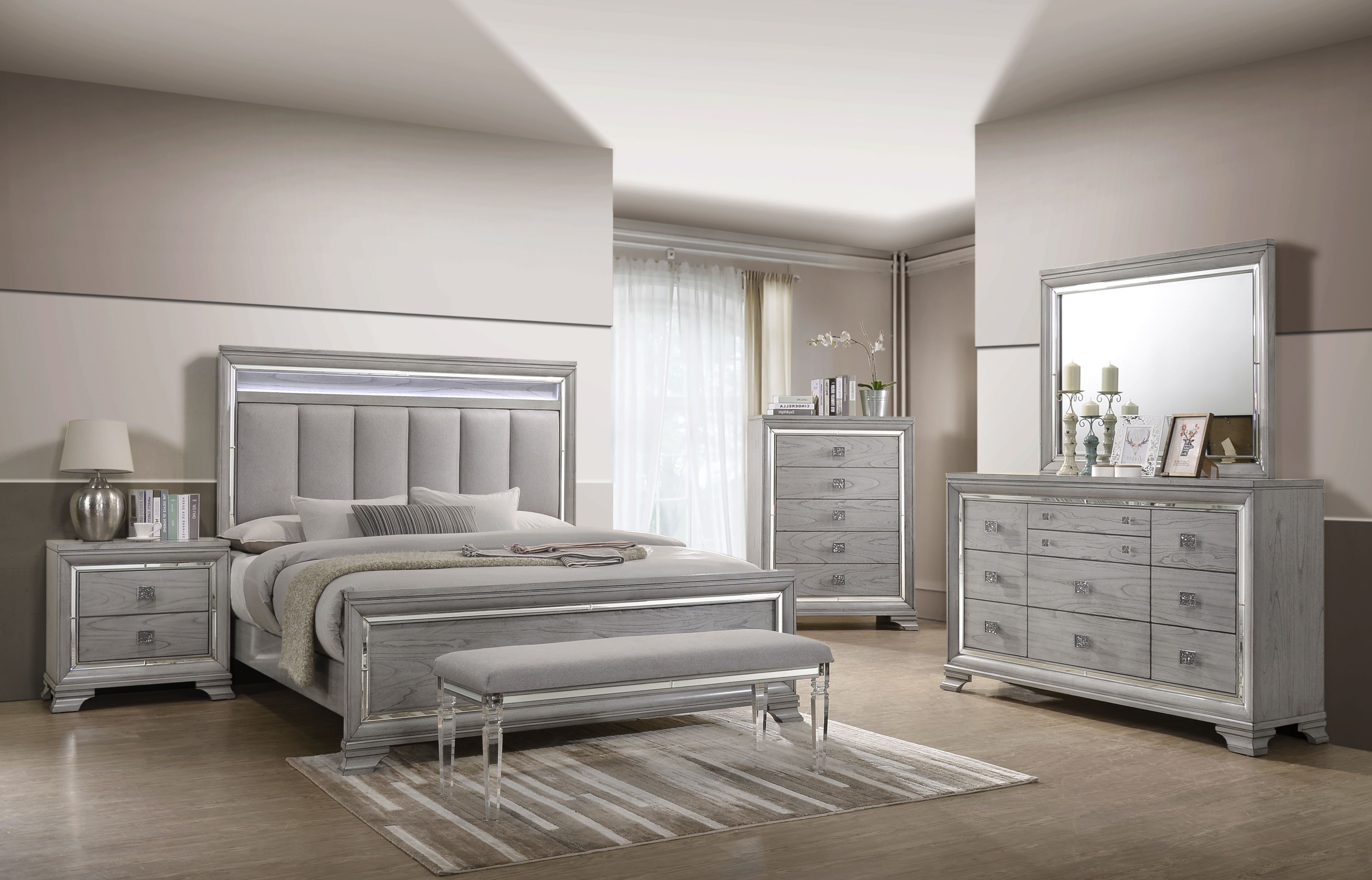 Darby Home Co Malmo Jaydon Gray LED Upholstered Panel Bedroom Set ...