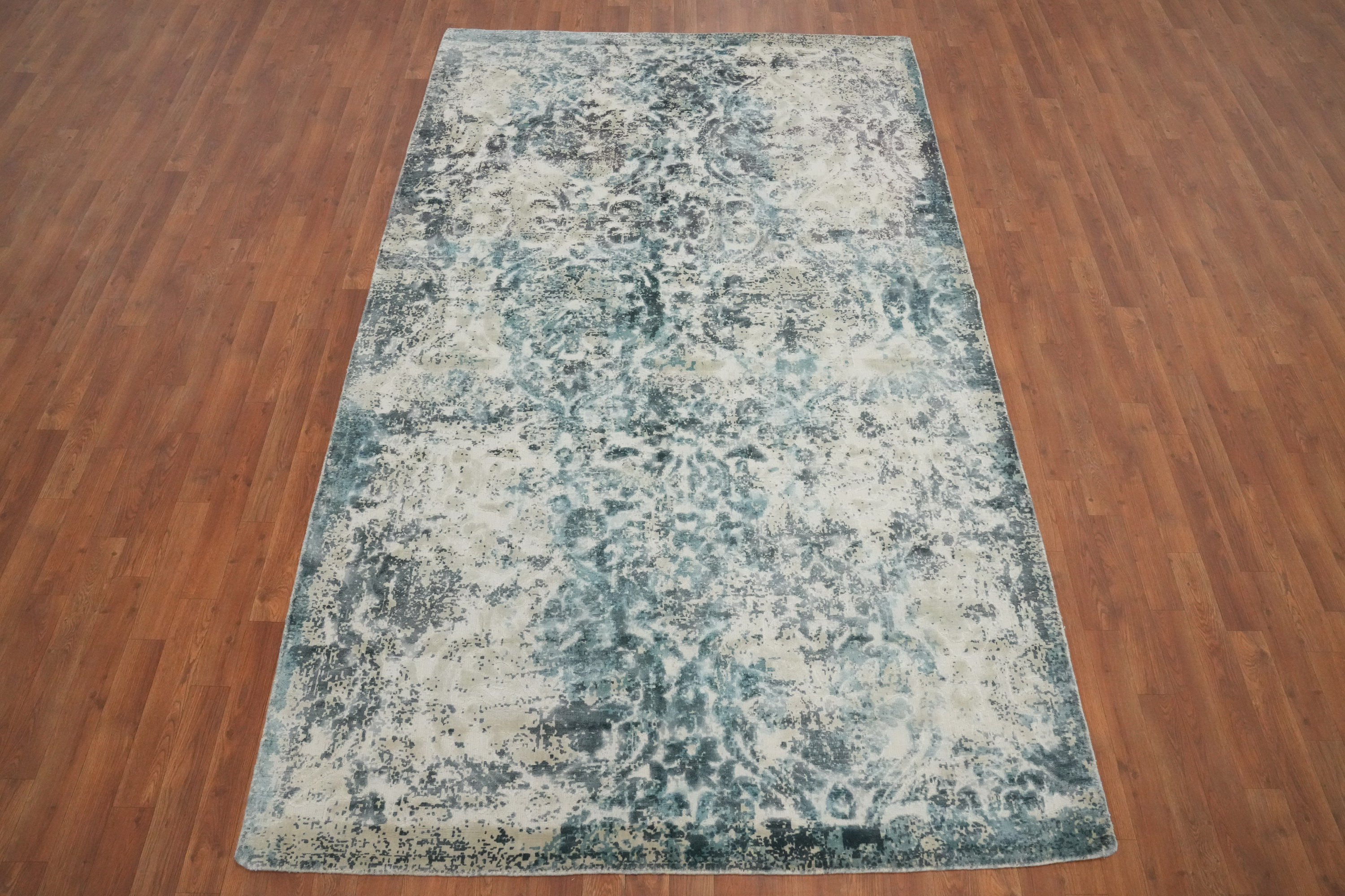Wildon Home® Distressed Look Blue and White Abstract Rug 6x9 to Elevate ...
