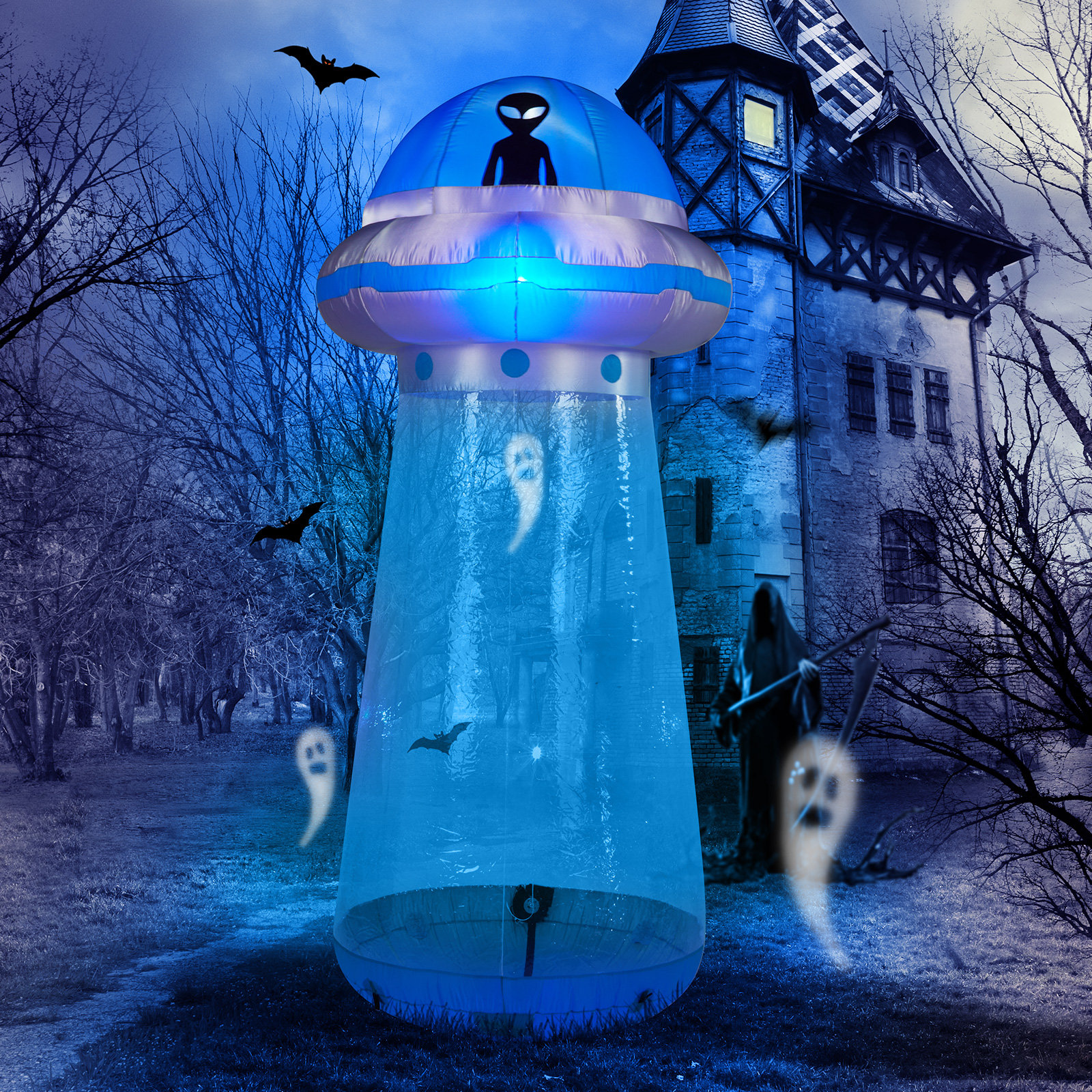 The Holiday Aisle® 106 In. Halloween Ufo Inflatable Yard Decoration ...