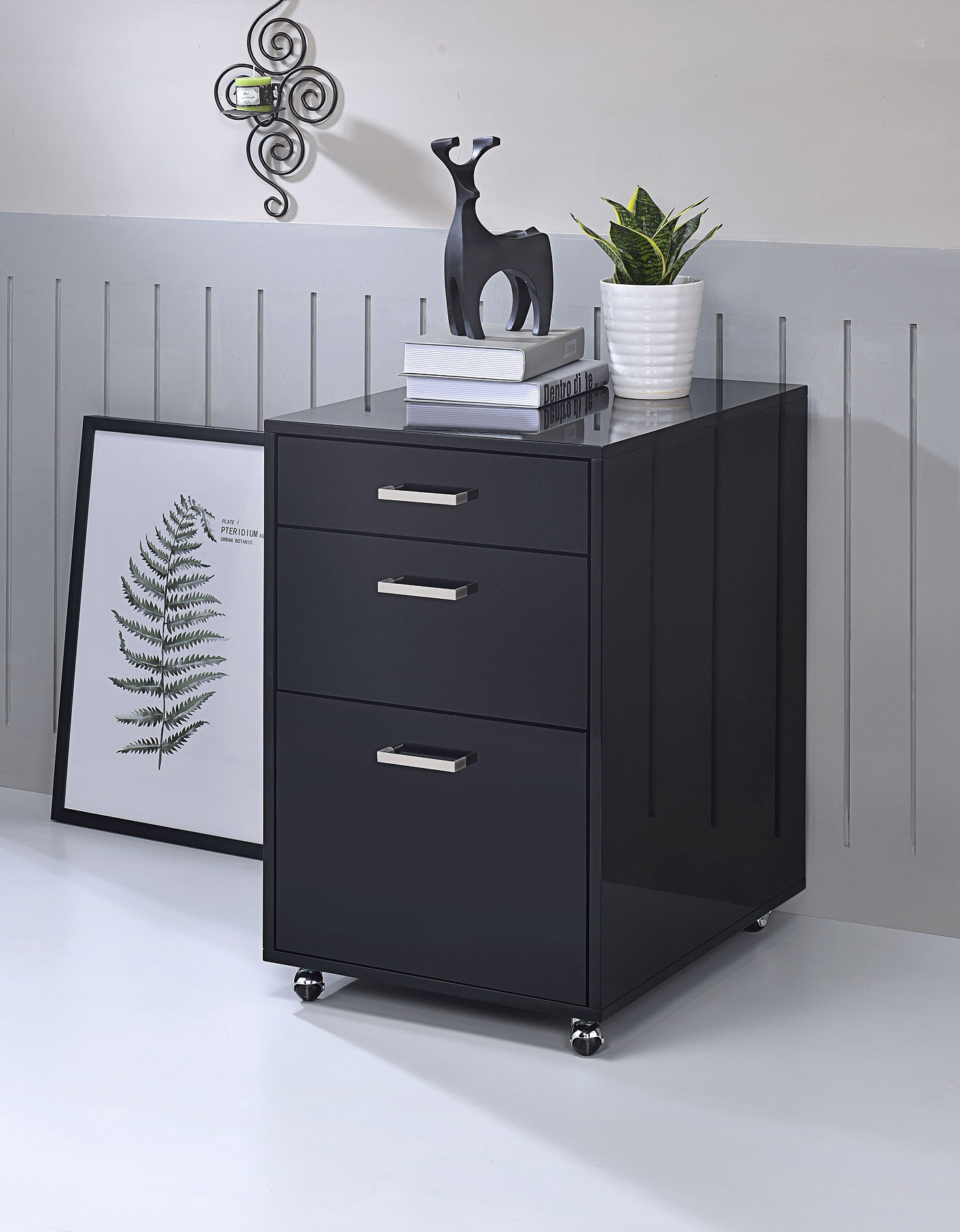 Ivy Bronx High Gloss File Cabinet With 3 Drawer, Accent Cabinet | Wayfair