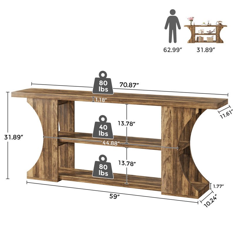 Millwood Pines 70.9 Inch Console Table with 3-Tier Storage Shelves ...