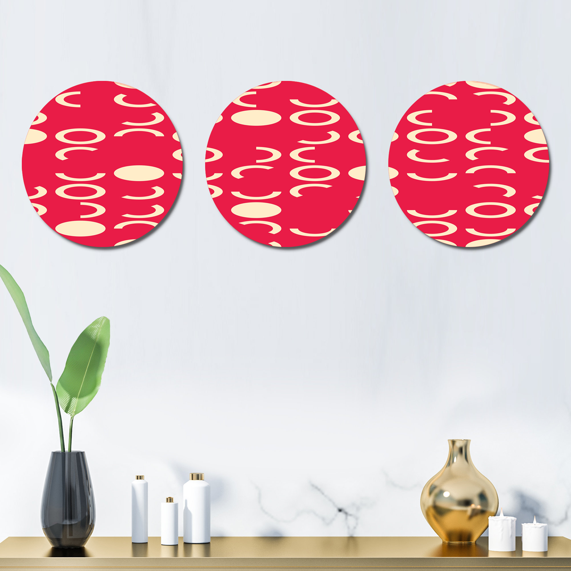 East Urban Home Retro Circles on Red - 3 Piece Unframed Graphic Art Set ...