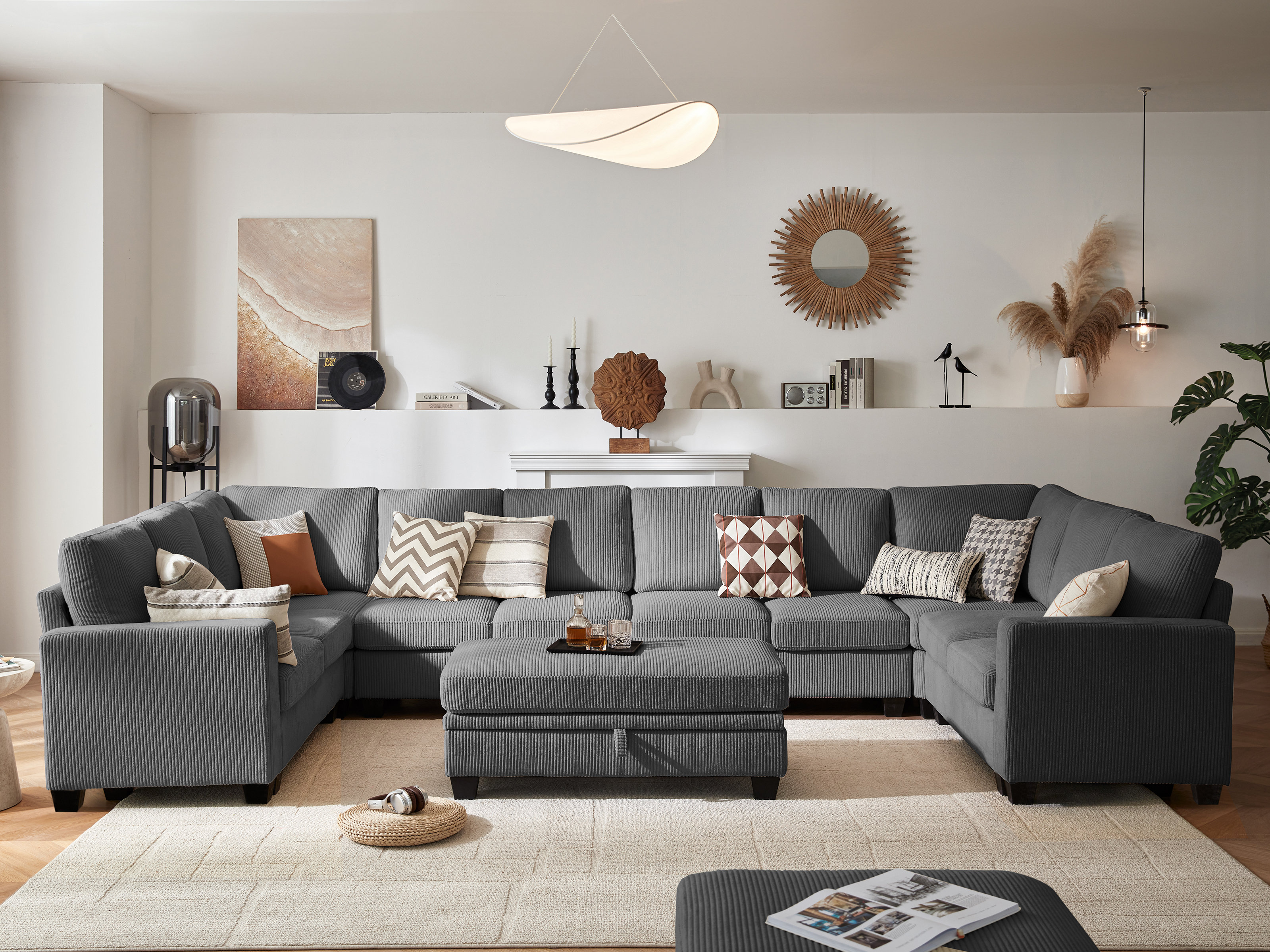 Latitude Run® Modular Sectional Couch| Corduroy U-Shape Sofa Bed ...