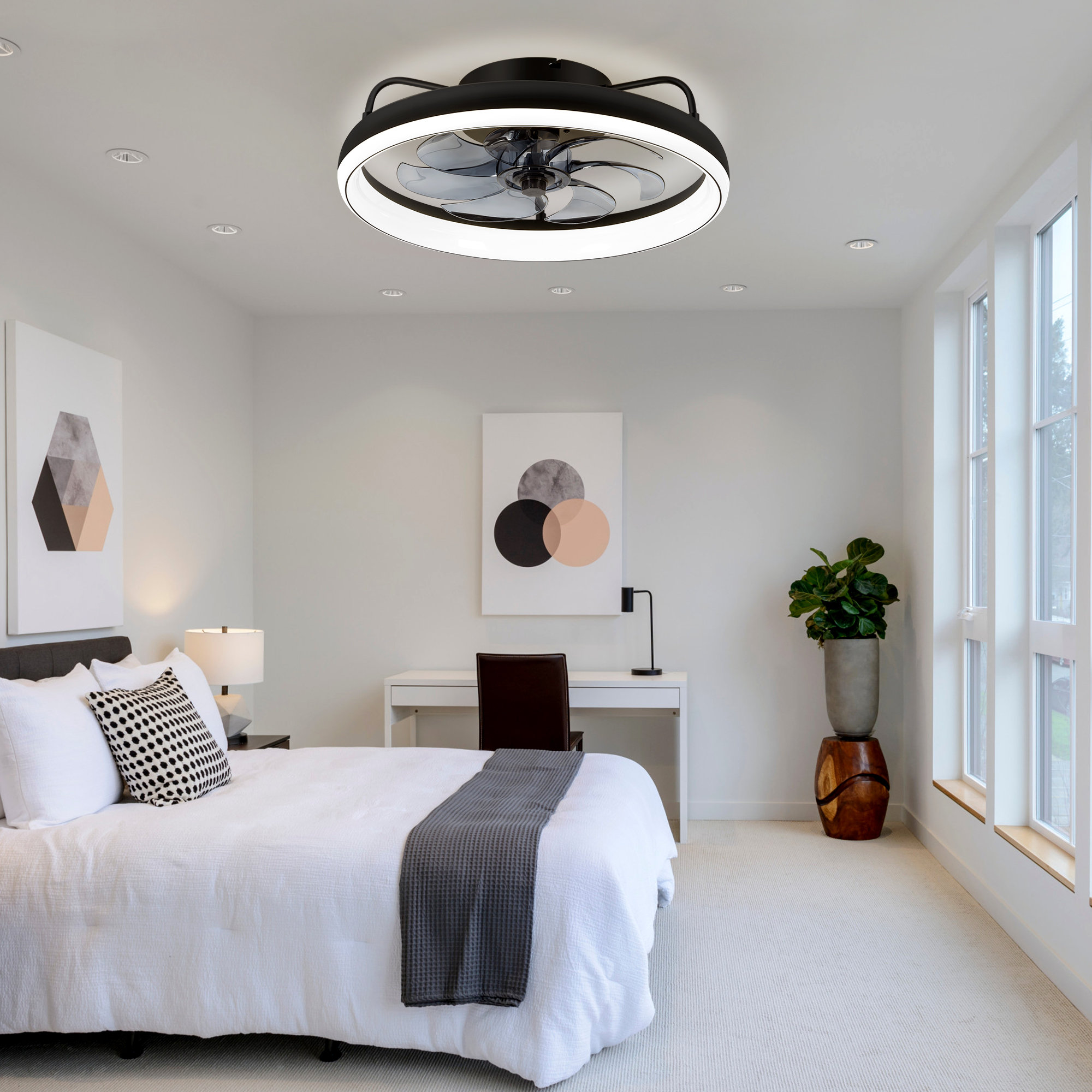 17 Stories Tarrah 19 inch Low Profile Ceiling Fans with Lights and Remote, Fandelier Ceiling Fan ...