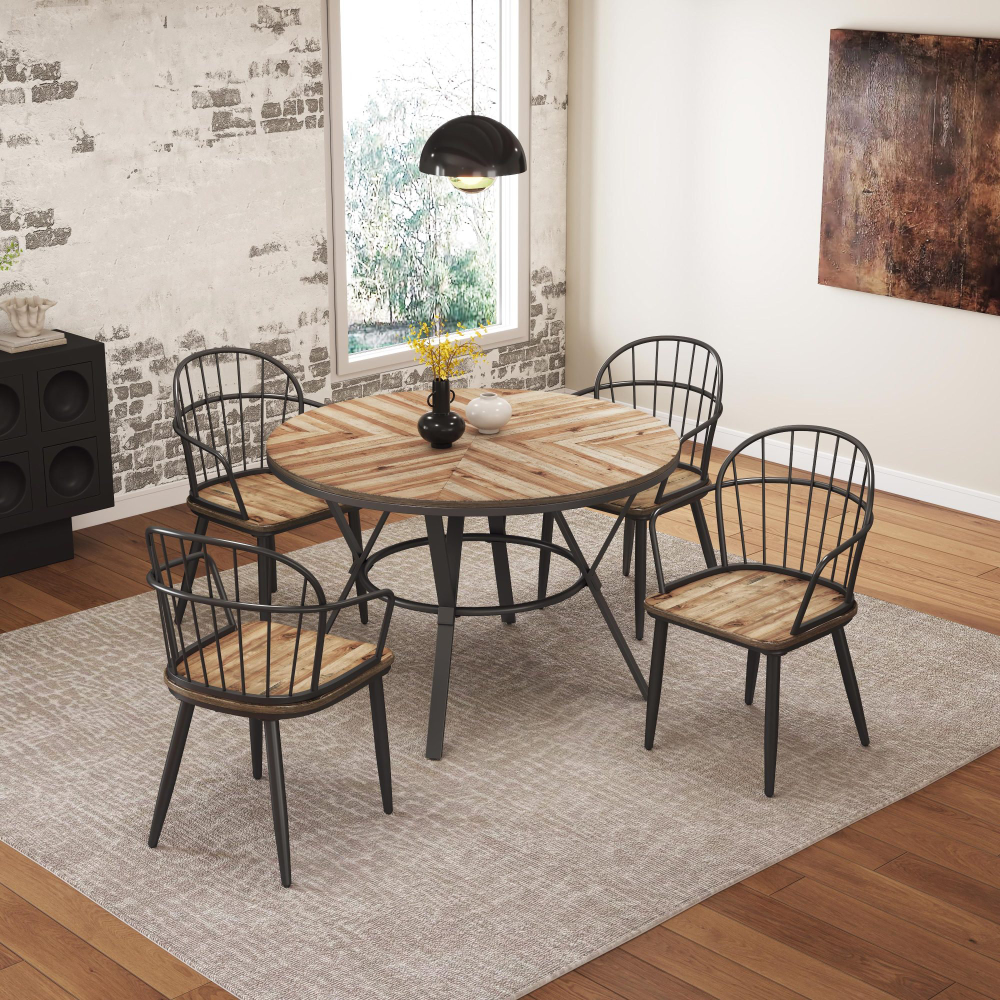 George Oliver Manthey 5-Piece Wood And Metal Round Dining Set | Wayfair