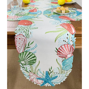 Beachcrest Home™ Summer Table Runner Long, Starfish Seashell Coral ...