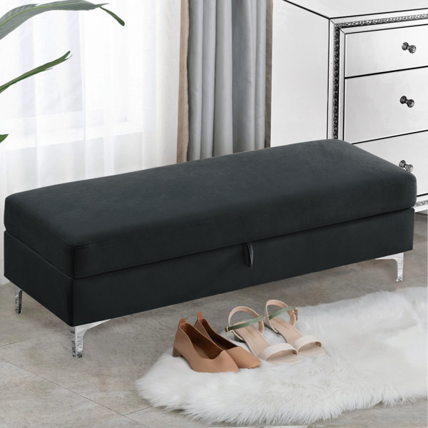 Everly Quinn Taquarius 56" Velvet Upholstered Flip Top Storage Bench ...