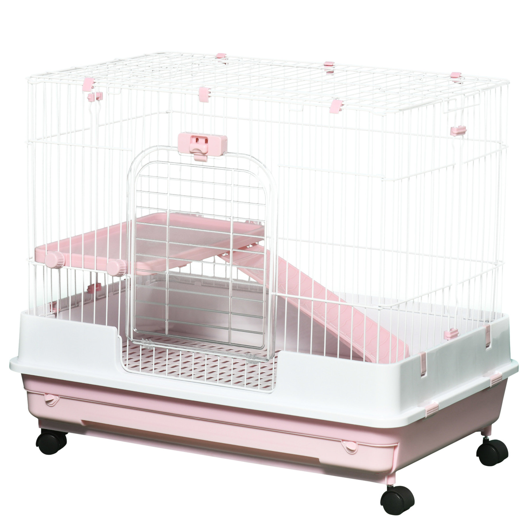 Hokku Designs Pink Small Animal Cage With Wheels And Removable Tray For ...