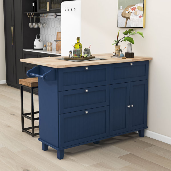 Red Barrel Studio® Rijwana 4 Drawers Kitchen Island Set With Drop Leaf ...