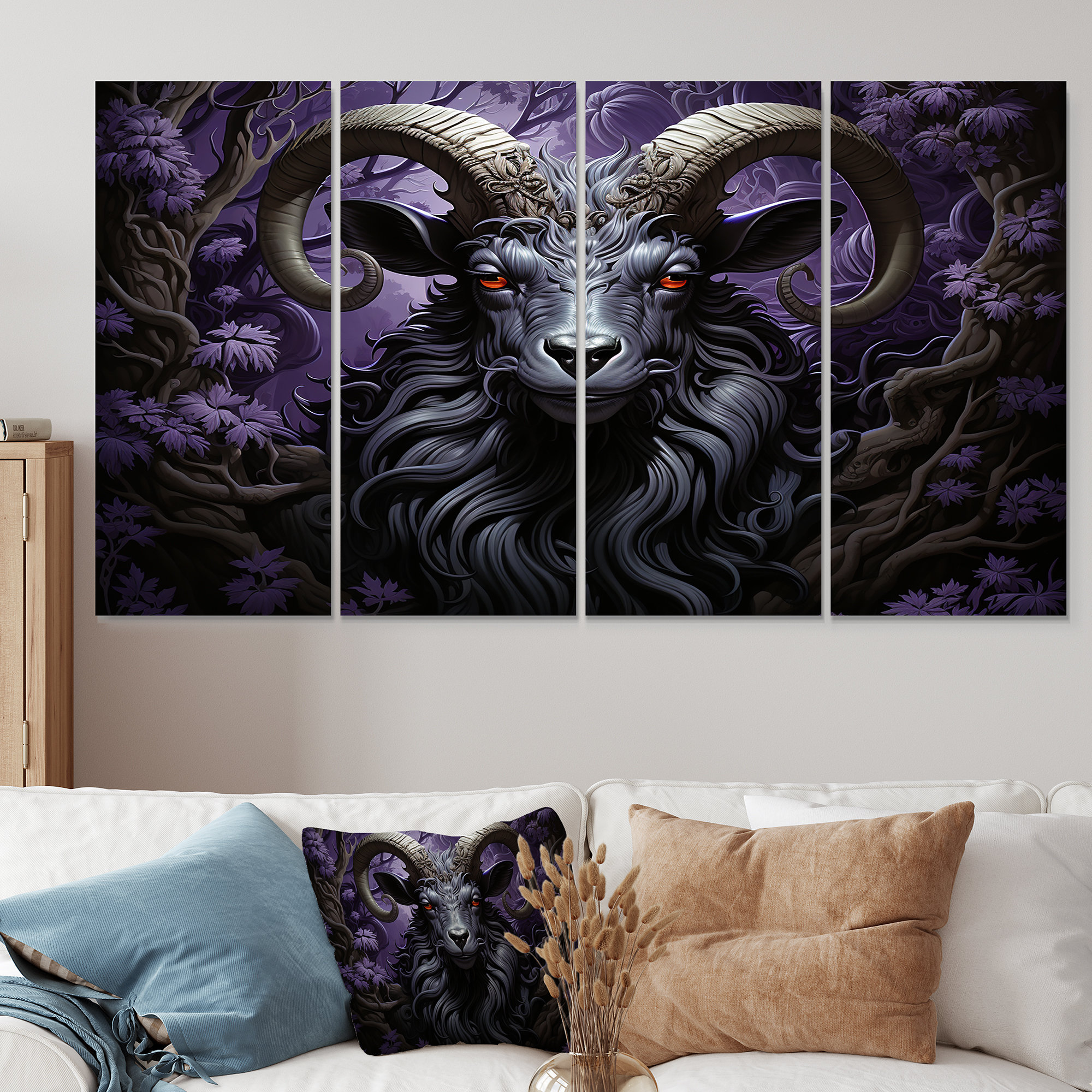 Bungalow Rose Abstract Purple Goat King - Goat 4 Piece Wall Art | Wayfair