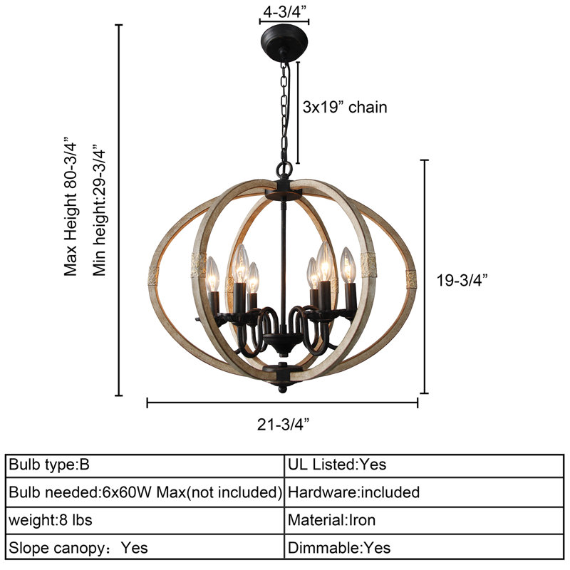 Gracie Oaks Diethelm 6 - Light Wood Dimmable Globe Chandelier & Reviews ...