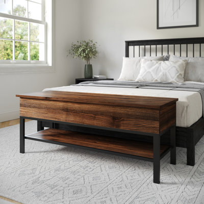 17 Stories Farmhouse Entryway Bench with Hinged Lift Top and Lower ...