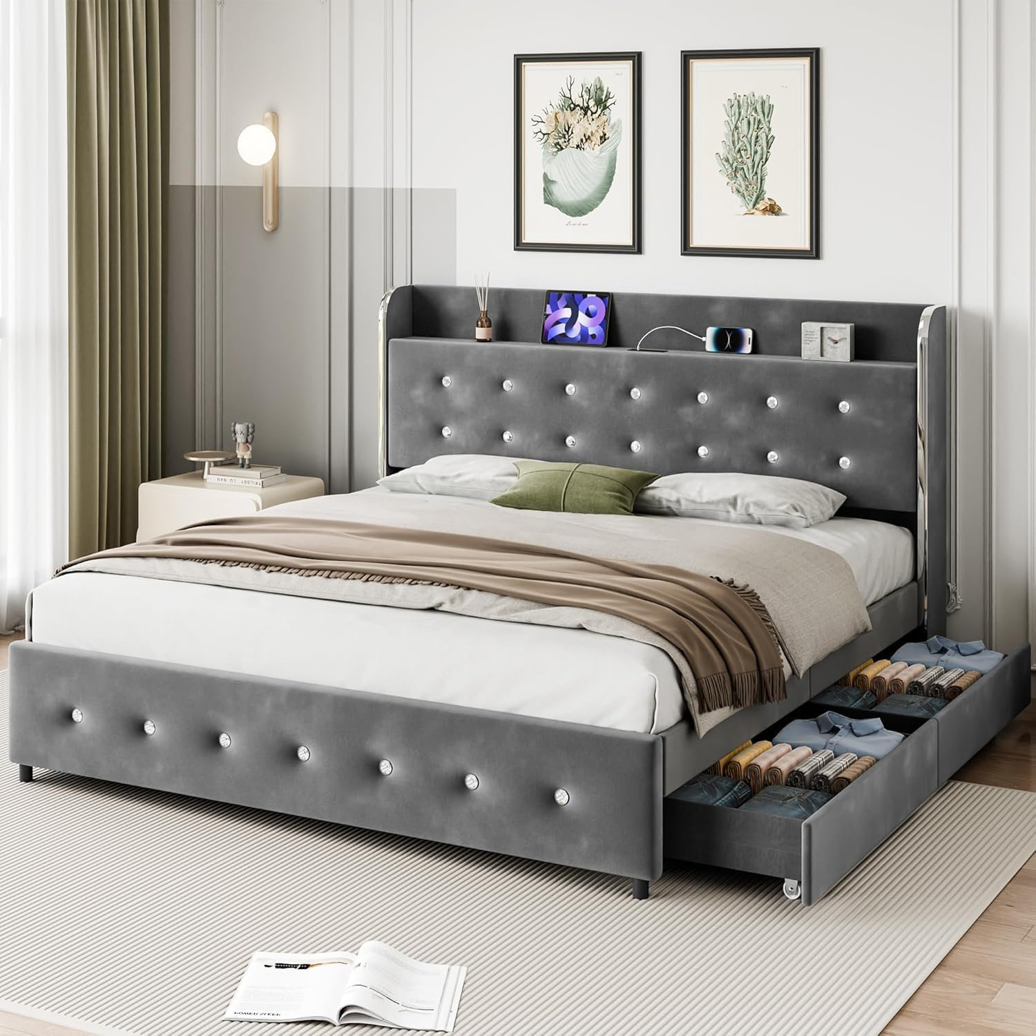 House of Hampton Full Size Bed Frame, Upholstered Platform Bed Frame ...