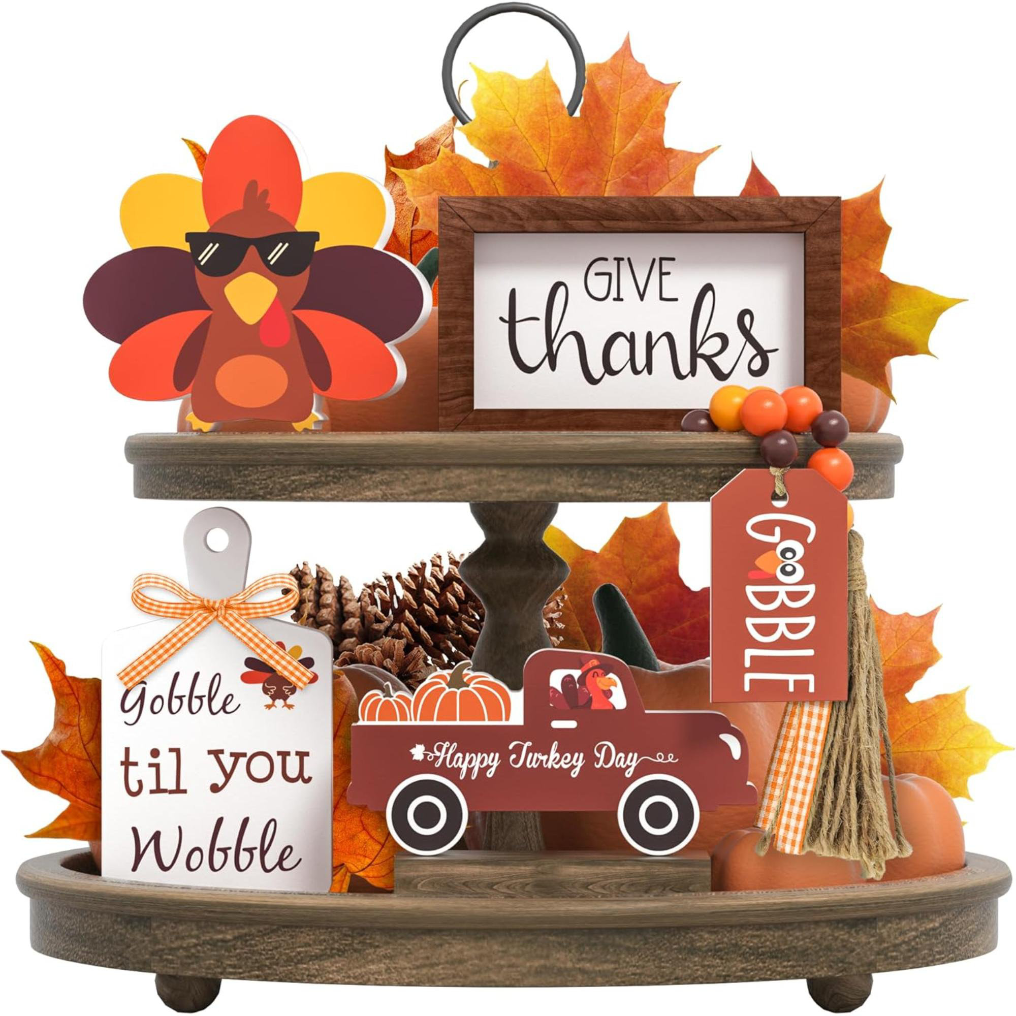 The Holiday Aisle® Thanksgiving Tiered Tray Decor - Give Thanks Turkey ...