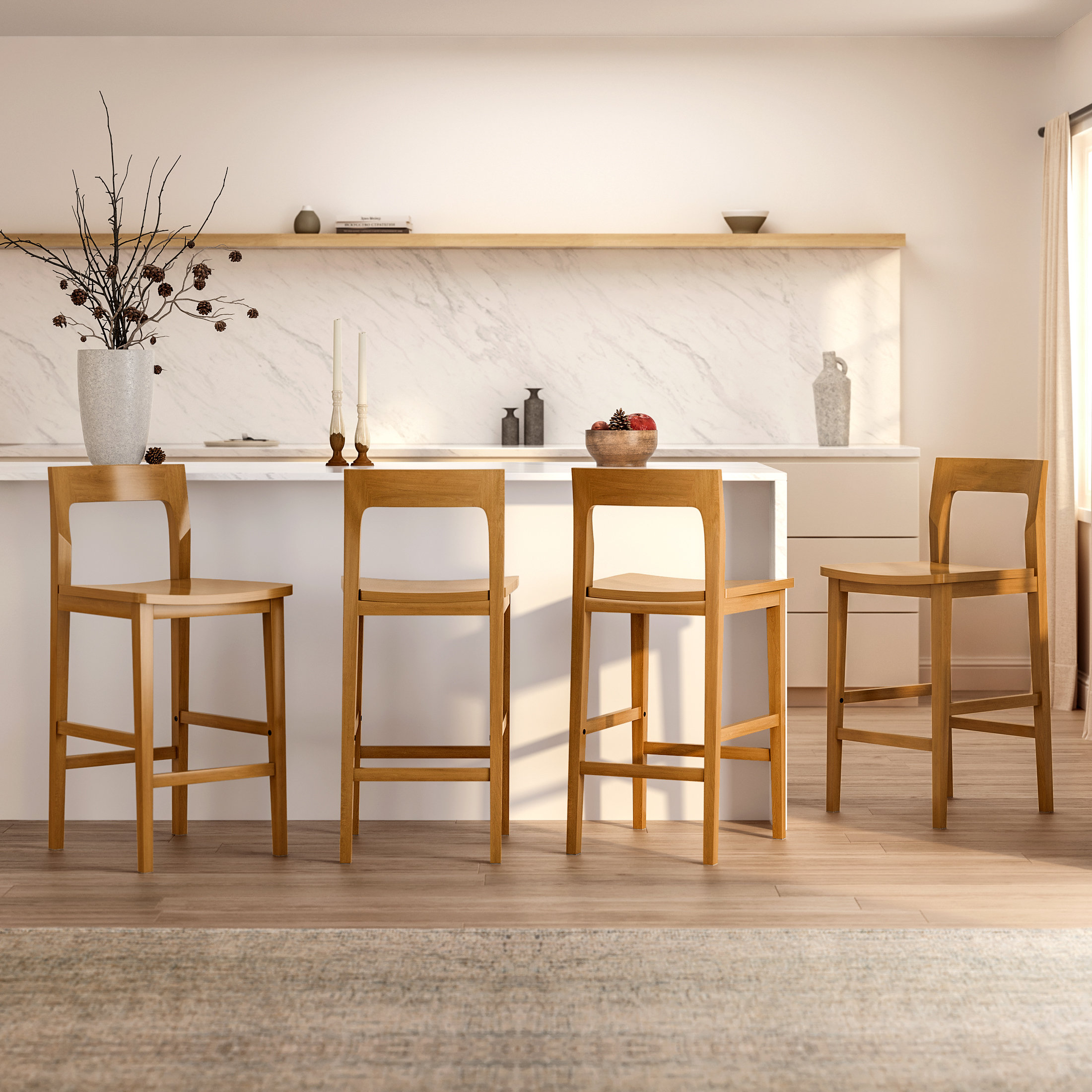 Red Barrel Studio® Solid Wood Counter Stool With Footrest | Wayfair