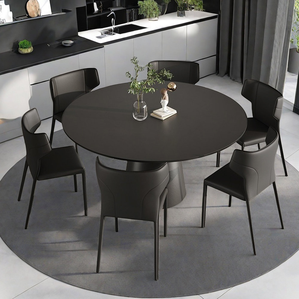 LABAORRY Modern Minimalist round black dining table sets | Wayfair