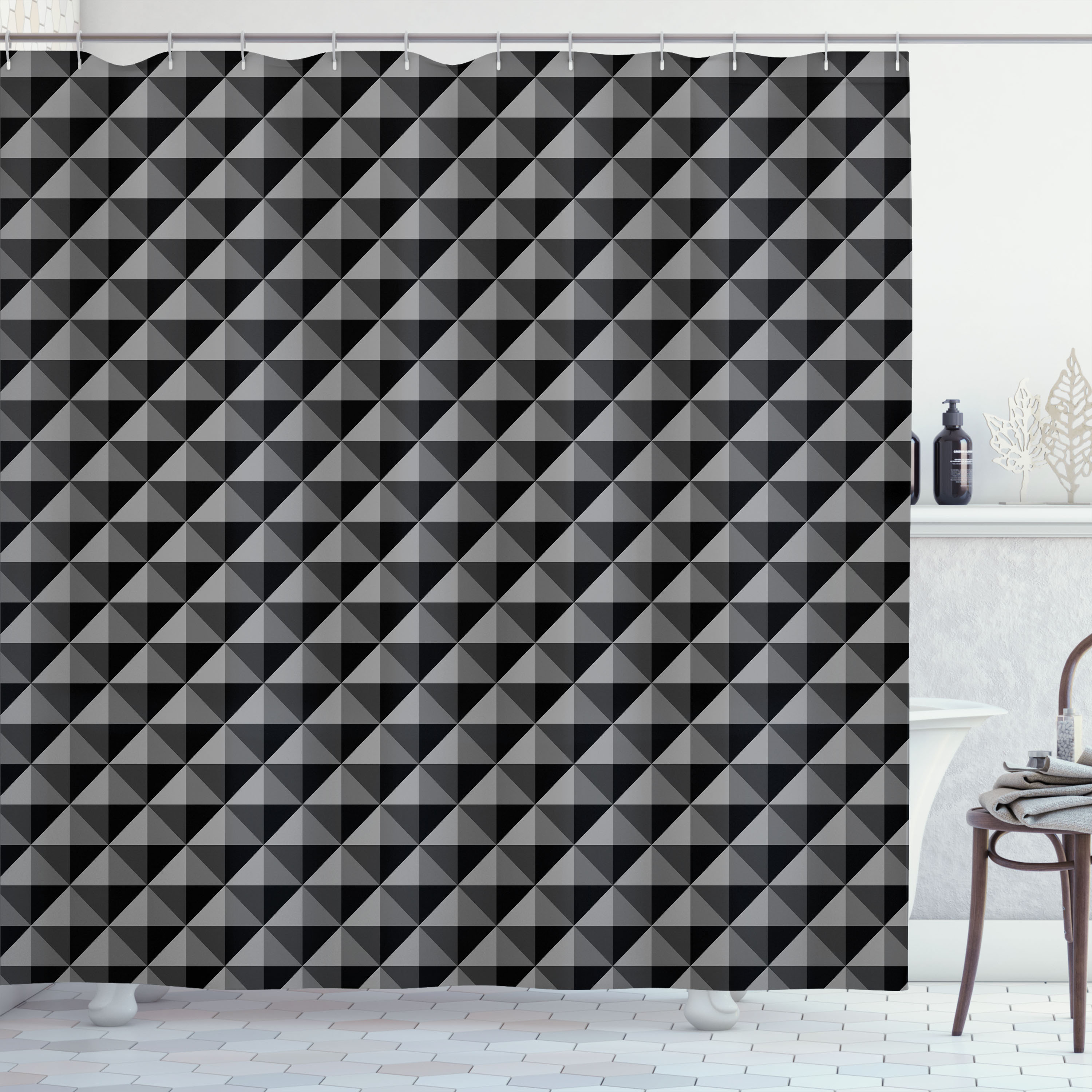 Ambesonne Dark Grey Shower Curtain Triangles Modern Grey Black | Wayfair