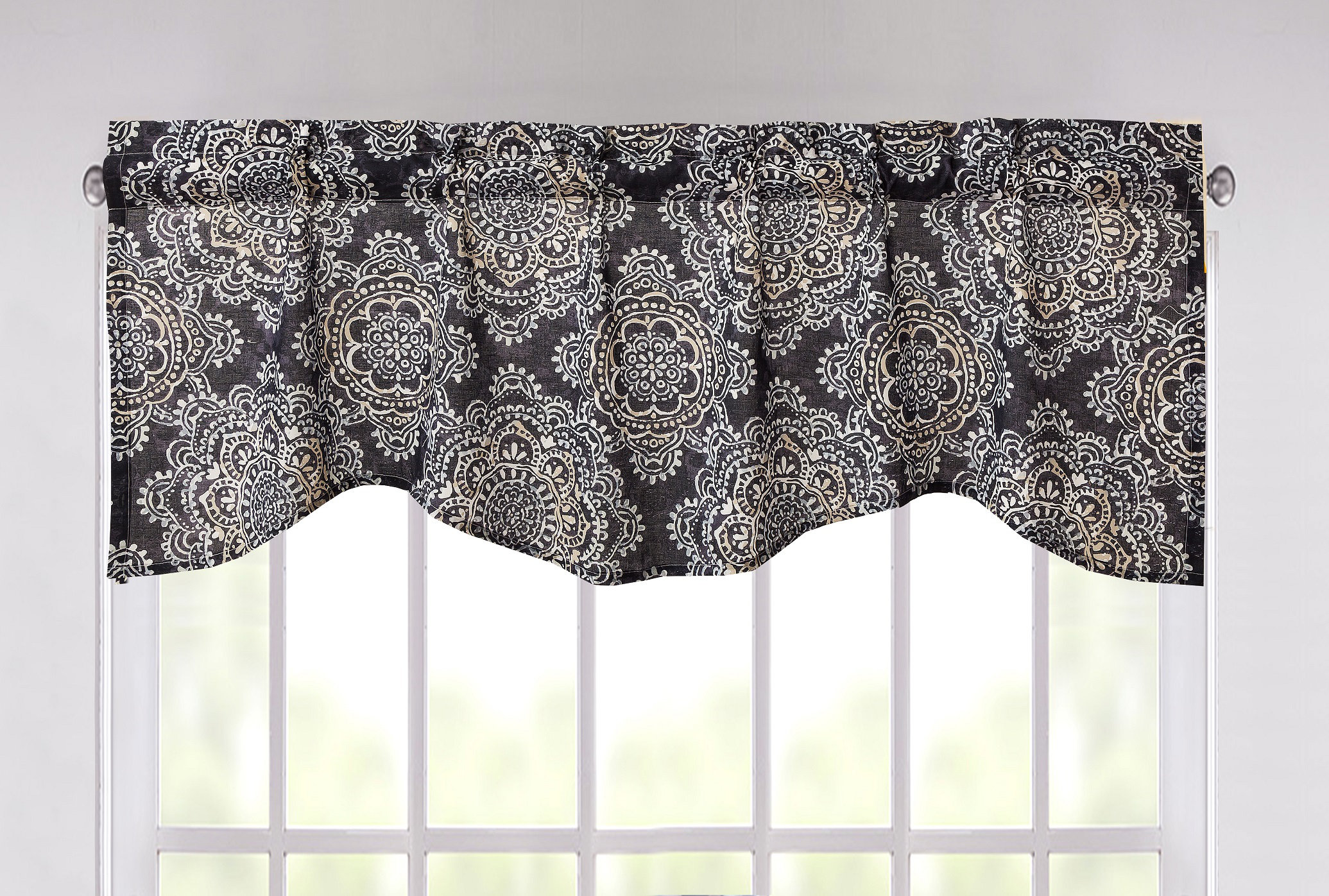 Bungalow Rose Boho Chic Floral Medallions Scalloped 52" Window Valance ...