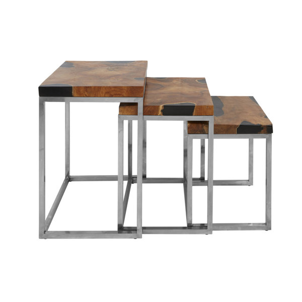 Union Rustic Lockhart Nesting Tables, Set Of 3, Teak Wood / Resin ...