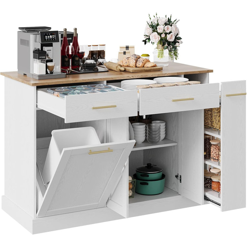 Lark Manor™ Kitchen Island with Trash Can Storage, 52" Large Kitchen ...