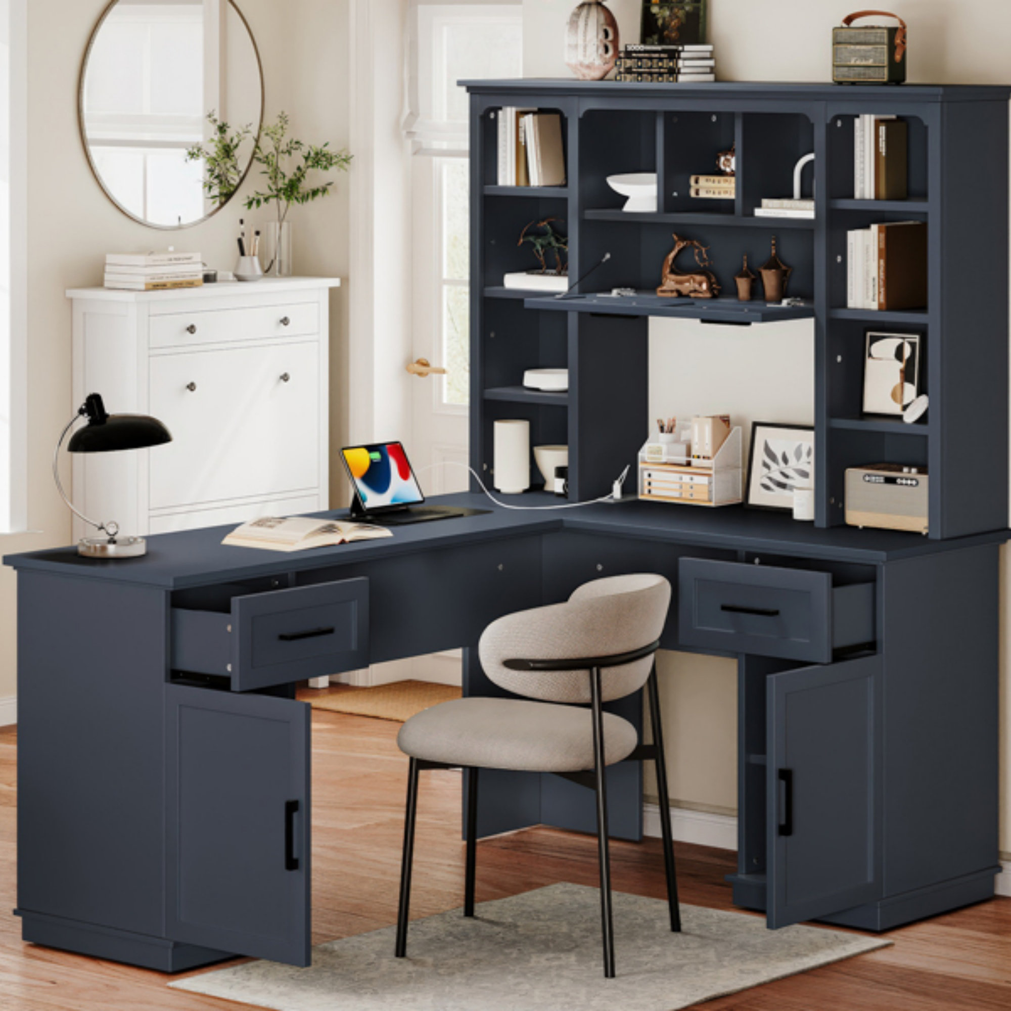 Lark Manor™ L-Shaped Computer Desk With 2 Cabinets And 2 Drawers, 11 ...