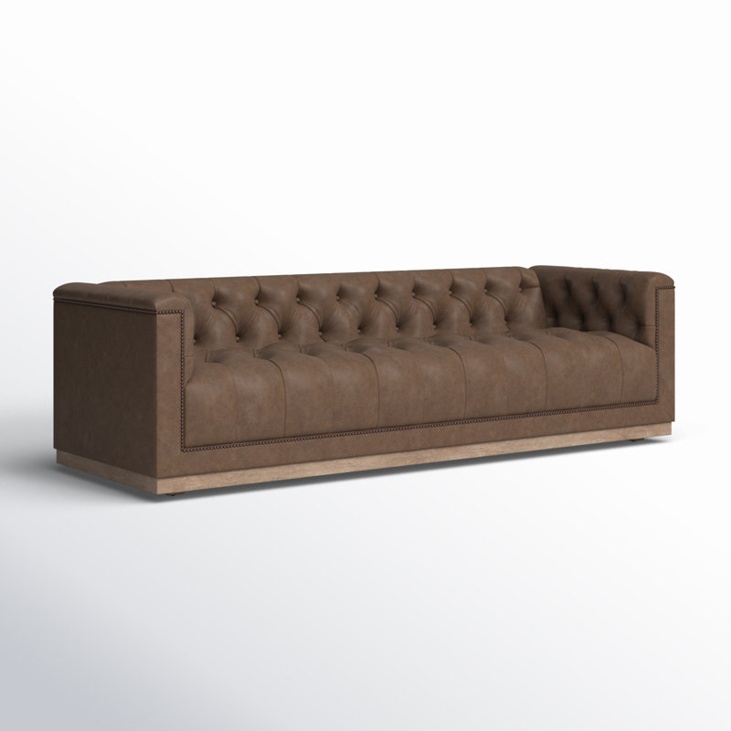 Four Hands Maxx 95" Genuine Leather Tuxedo Arm Sofa in Umber Gray ...