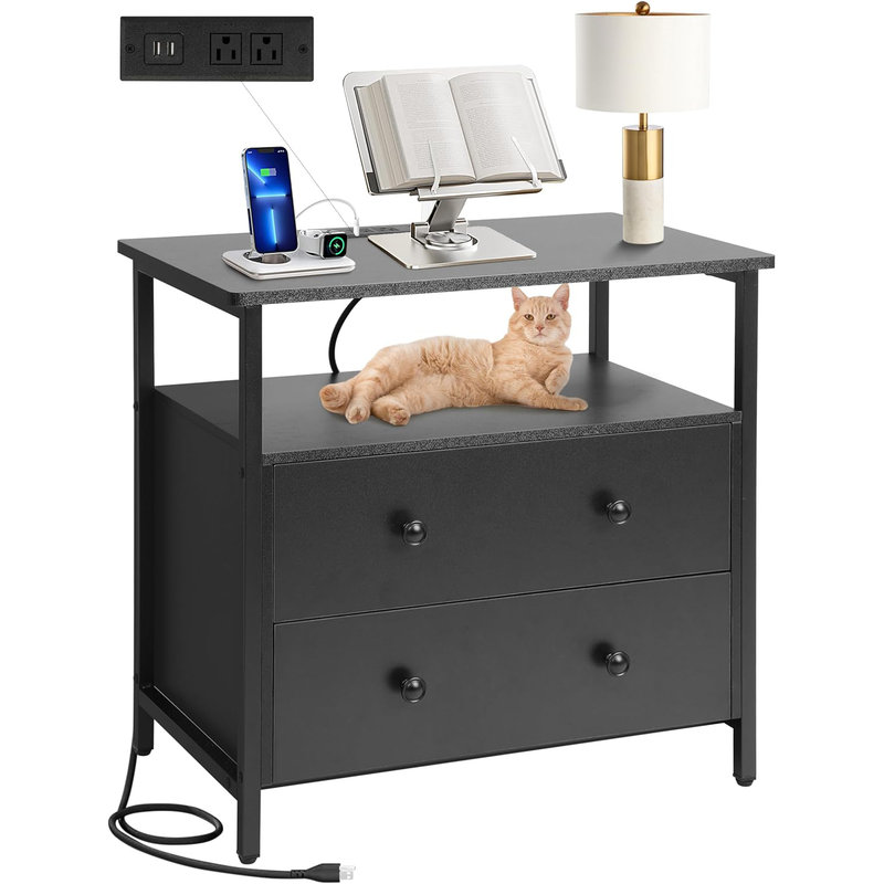 17 Stories 27 inch Wide Nightstand with Charging Station,Bedside Table ...