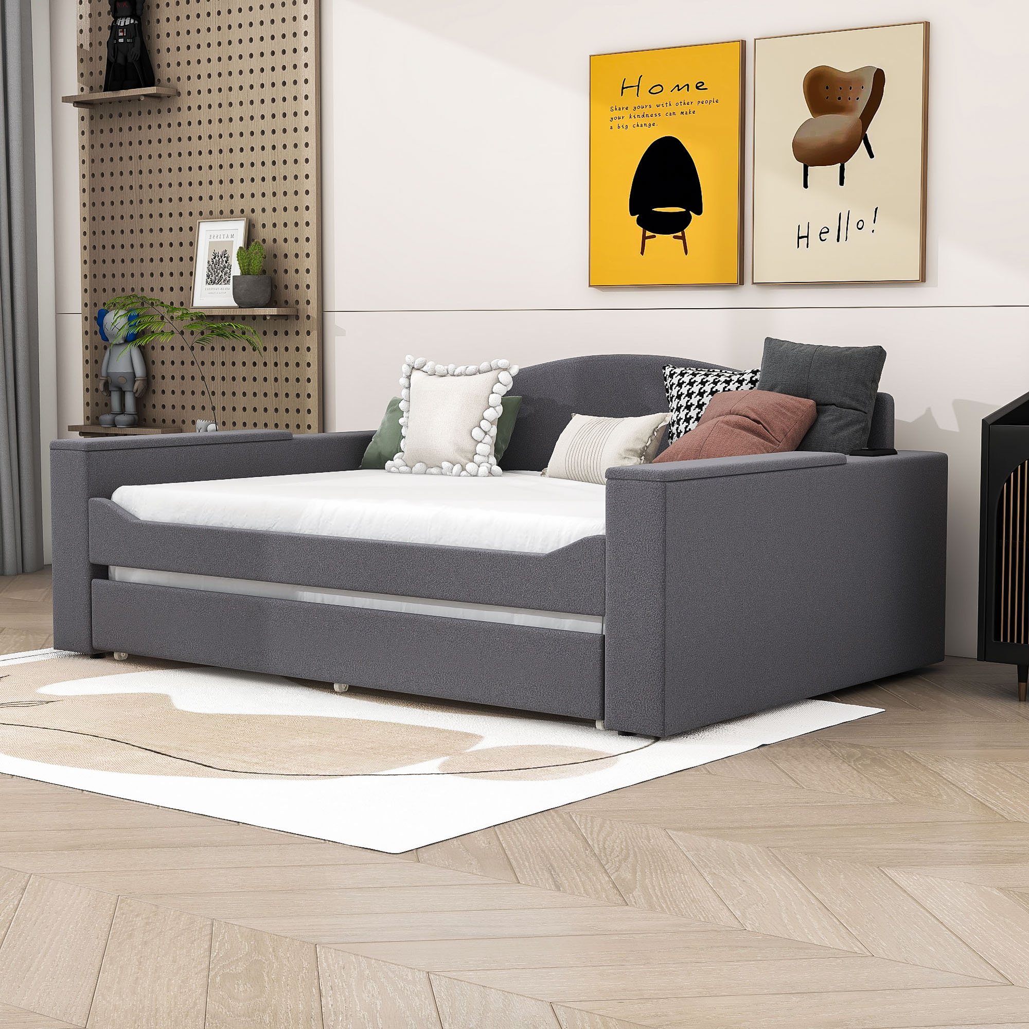 Wildon Home® Wood Upholstered Daybed with Integrated Bluetooth Audio ...