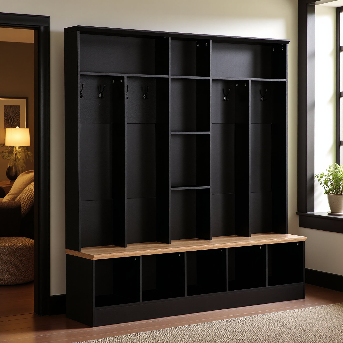 East Urban Home Wide Design Hall Tree With Storage Bench, Minimalist ...