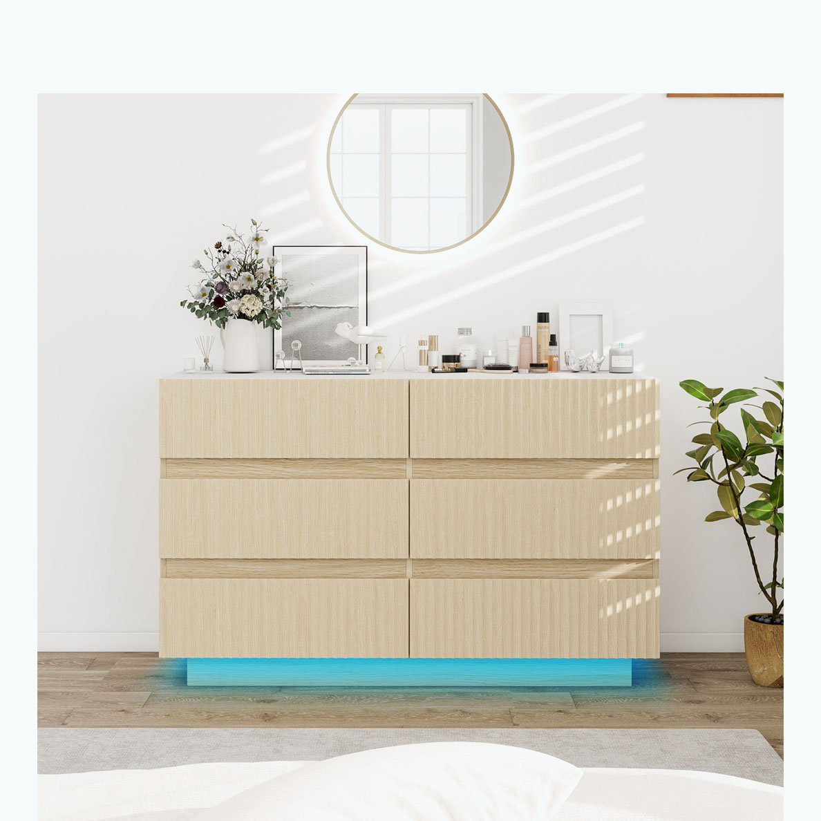 Ivy Bronx Storage 6 Drawers Dresser Chest with LED | Wayfair