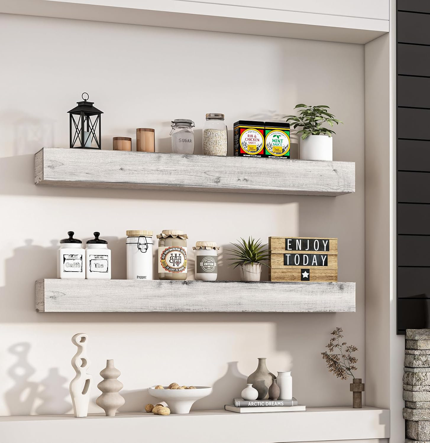 Gracie Oaks Rustic Floating Shelves For Wall, Handmade Wooden Shelves ...
