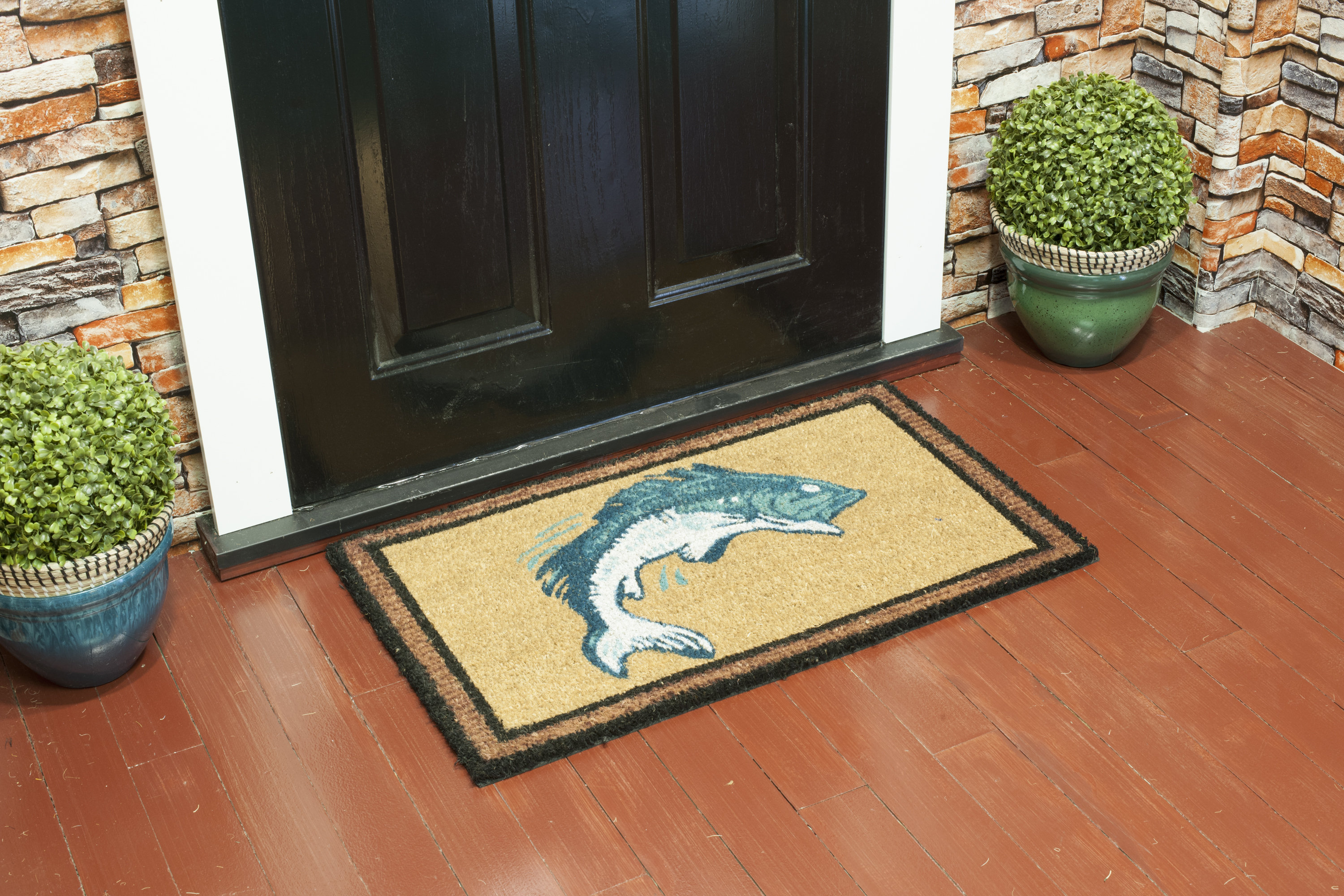 Longshore Tides Moana Bass Fish PVC 30" x 18" Non-Slip Outdoor Door Mat ...