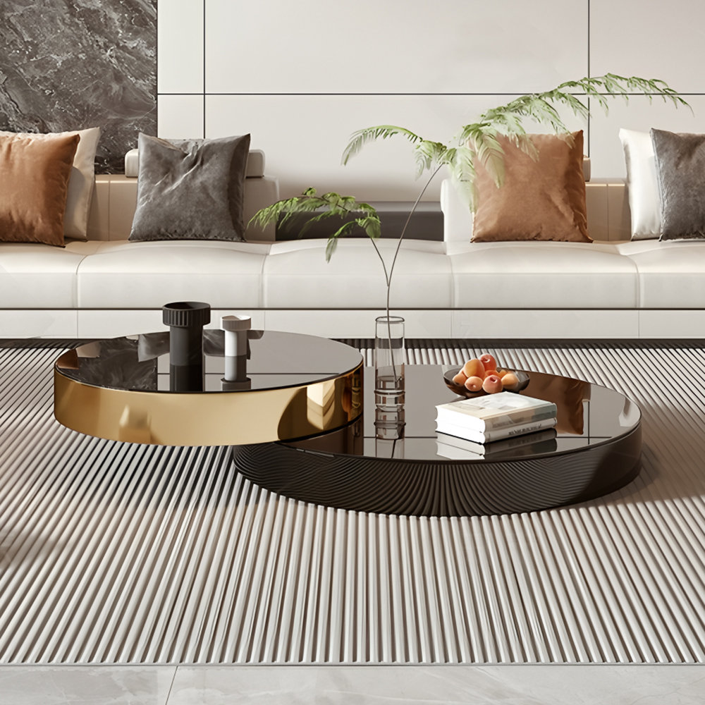 Everly Quinn Modern Coffee Table with Mirror Black Glass Top and ...