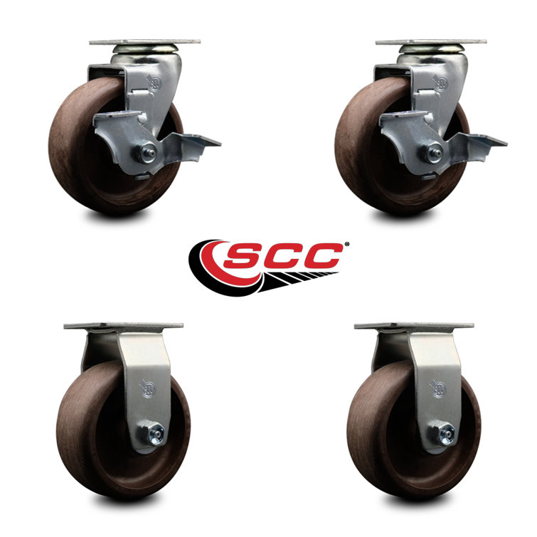 Service Caster 5 Inch High Temp Glass Filled Nylon Caster Set w/Bronze ...